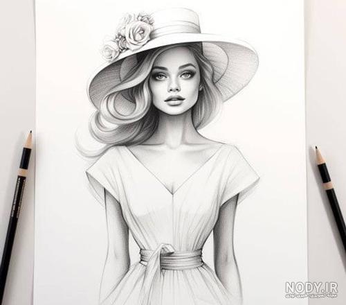 نقاشی دخترانه سیاه قلم آسان و ساده عکس نودی